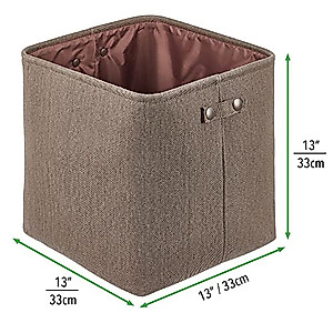 mDesign Soft Cotton Fabric Bathroom Storage Bin with Handles - Organizer for Towels, Toilet Paper Rolls - for Closets, Cabinets, Shelves - Textured Weave, 2 Pack - Espresso Brown
