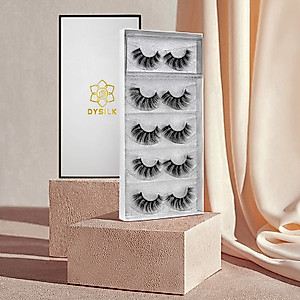 DYSILK Lashes Wispy Eyelashes - False Eyelashes 5 Pairs 6D Mink Lashes - Fake Eyelashes Natural Look Like Extensions Strip Lashes Fluffy Lash Pack | 007-18mm