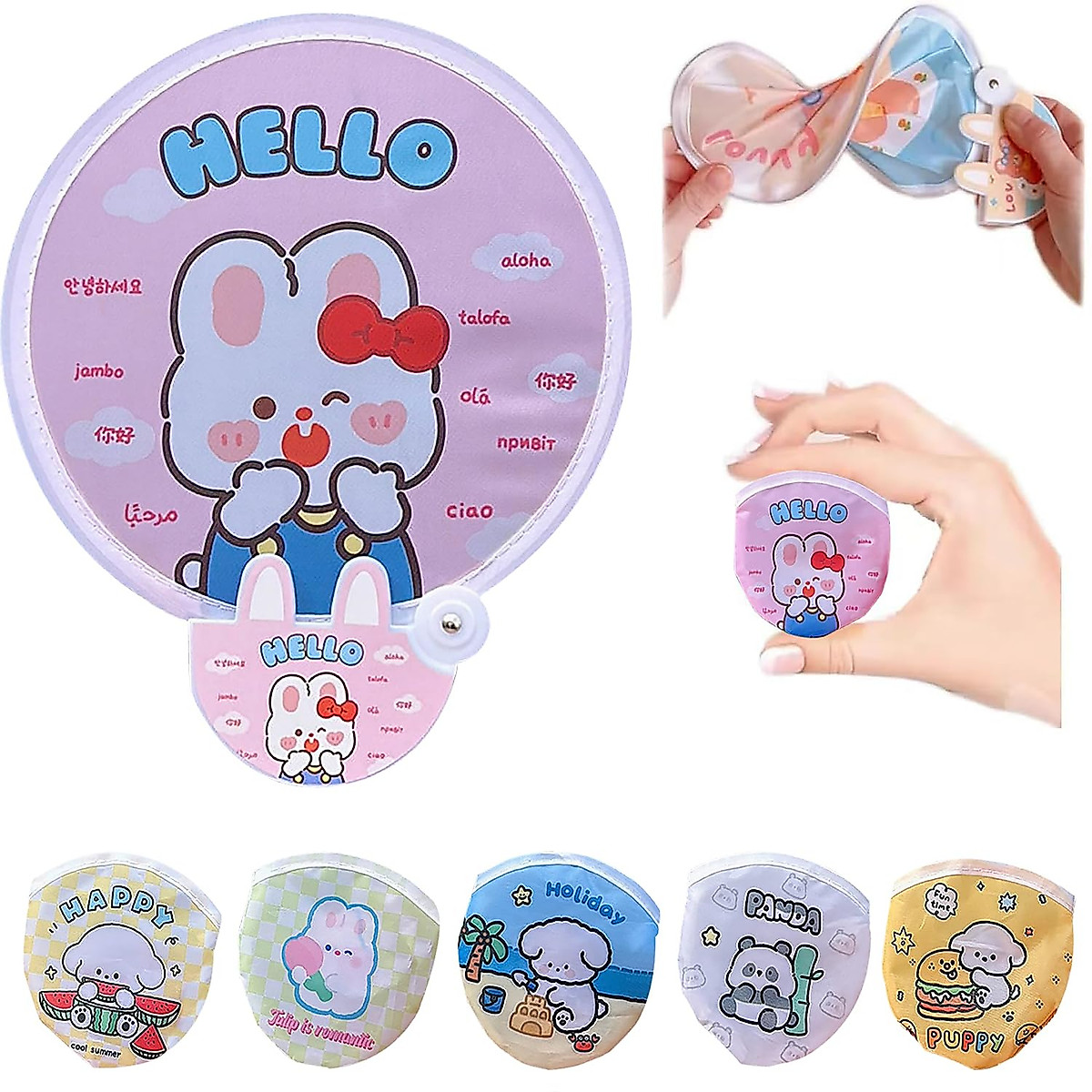 Heseyomo 6pcs Folding Hand Fans for Women, Foldable Mini Cloth Portable Fan Gift with Handle