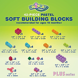 UNiPLAY Plus Soft Building Blocks — Creativity Toy, Educational Play, Cognitive Development, Early Learning Stacking Blocks for Infants and Toddlers, Pink (42-Piece Set)