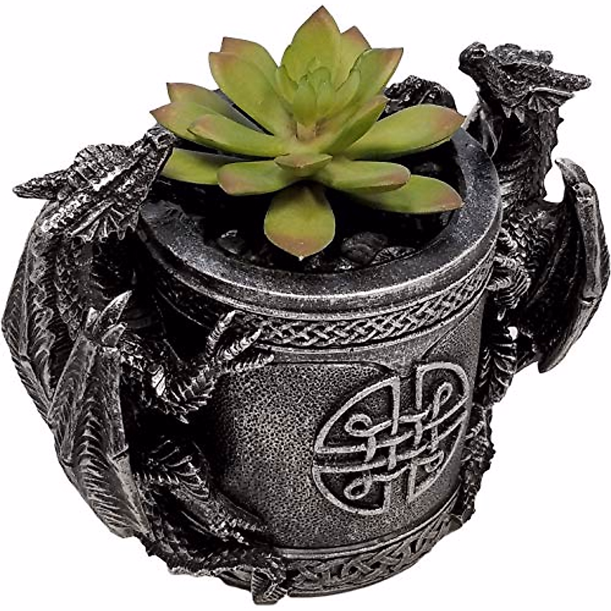 DWK - Literary Beasts - Twin Double Dragon Celtic Gothic Pen Pencil Desk Organizer Makeup Brush Holder Art Supply Caddy Home Office Accent Storage Accessory, Antique Silver Pewter, 6.5-inch