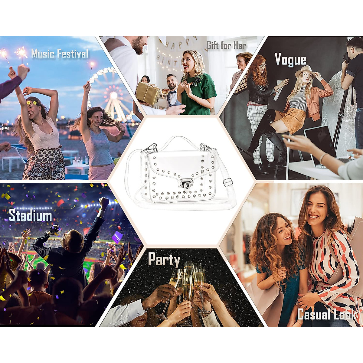 OllarKt Clear Purses For Women, Small Clear Clutch Purse Clear Crossbody Bag Stadium Approved Silver Rhinestone Embellished Evening Bag, Gift for Women