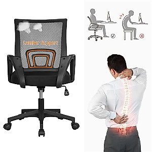 Home Office Chair Ergonomic Desk Chair, Adjustable Mid Back Mesh Swivel Office Chair with Armrests, Executive Rolling Swivel Adjustable Mid Back Task Chair, Black