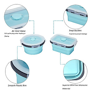 KUON Collapsible Silicone Food Storage Containers with Airtight Lids, Set of 4 Stacking Container, Microwave and Freezer and Dishwasher Safe, with Vent Valve, BPA Free (350ml and 500ml)