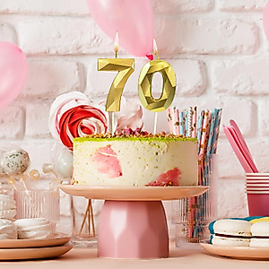 70th Gold Birthday Candles, Number 70 Glitter 3D Diamond Designs Cake Topper Party Decoration for Women Girl Party Celebration