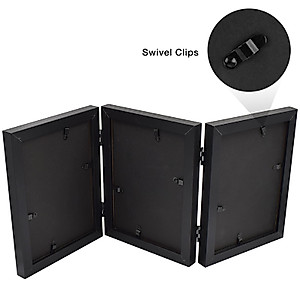 Frametory 5x7 Triple Picture Frames, Trifold Photos Frame Collage, Hinged Picture Frames with Glass Front Tabletop Display (Black, 1 Pack)
