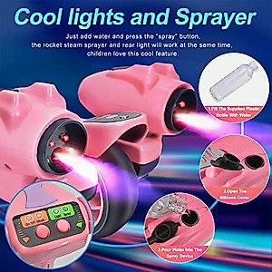 3 Wheel Scooter for Kids, Toddler Scooter with Bluetooth Music Speaker Steam Sprayer LED Lights Aluminum Alloy T-Bar, Folding 3 Wheel Scooter for Boys Girls Ages 3-10 (Pink)