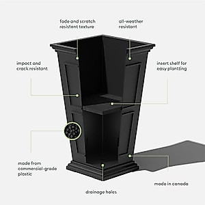 Veradek Fairmont Tall Plastic Planter - Large Outdoor Planter for Front Porch | Crack Resistant All-Weather Use | Classic Estate Design for Tall Plants, Flowers, Trees