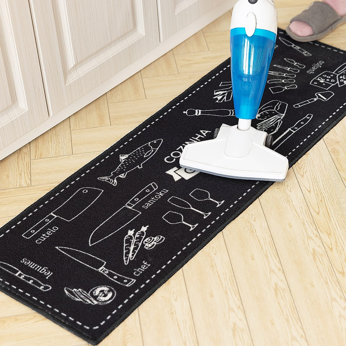 Carvapet 2 Piece Non-Slip Kitchen Mat Rubber Backing Doormat Runner Rug Set, Cozinha Design (Navy Blue 15"x47"+15"x23")