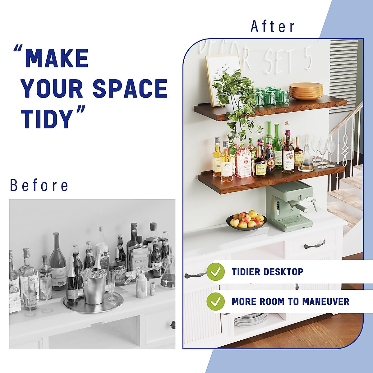 Goovilla Shelf Bracket, Heavy Duty Floating Shelf Brackets 6 inch Long, 6 Pack Brackets for Shelves, Black Coated Metal Wall Shelf Support Brackets with 1/5 Inch Thick and 160 lb. Load Capacity