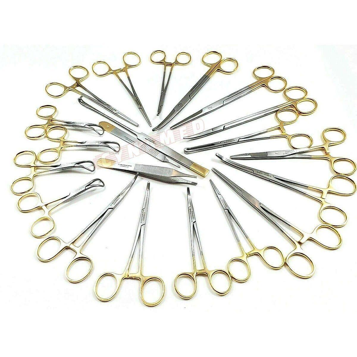 Cynamed-Gold Premium German 82 Pcs Veterinary Instruments Set -Include Kelly Forceps- Mosquito Forceps -Carmalt Forceps -Backhaus Towel Clamp- Mayo Metzenbaum Scissors- All in ONE