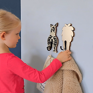 Midrean 4Pack Wooden Cute Unique Animal Nursery Kids Coat Rack Decorative Wall Mount Hooks Elephant Hook