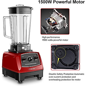 CRANDDI Professional Blender, 1500 Watt Powerful Commercial Blender, Countertop Blender with BPA-FREE 70oz Pitcher, Built-in Pulse & 10-speeds Control, Easy Self-Cleaning, YL-010 (Red)