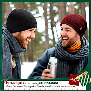 Lvaiz Winter Fleece Lined Knitted Beanie Hats for Men Reversible Windproof Watch Hat Warm Skull Cap for Women(Black+Orange)