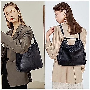 Convertible Backpack Purse For Women Handbag Hobo Tote Satchel Shoulder Bag Black
