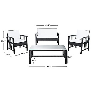 SAFAVIEH Outdoor Collection Reslor Wicker Cushion 4-Piece Living Set PAT7713A, Black/White