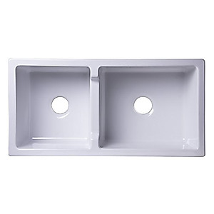 ALFI brand AB3618DB-W Smooth Thick Wall Fireclay Double Bowl Farm Sink, 36", White