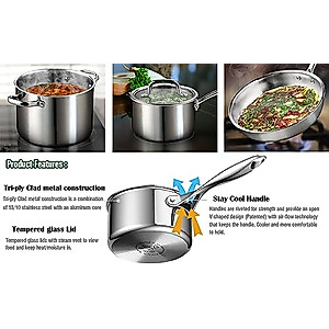 Cook N Home 7-Piece Tri-Ply Clad Stainless Steel Cookware Set, Silver,2644