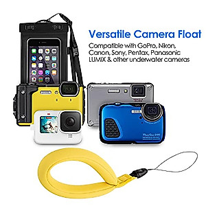 Avorast 2 Pack Waterproof Camera Float, Waterproof Float Strap for Underwater Camera, Universal Floating Wristband Hand Grip Lanyard Compatible with GoPro, Waterproof Pouch Case (Lemon Yellow)