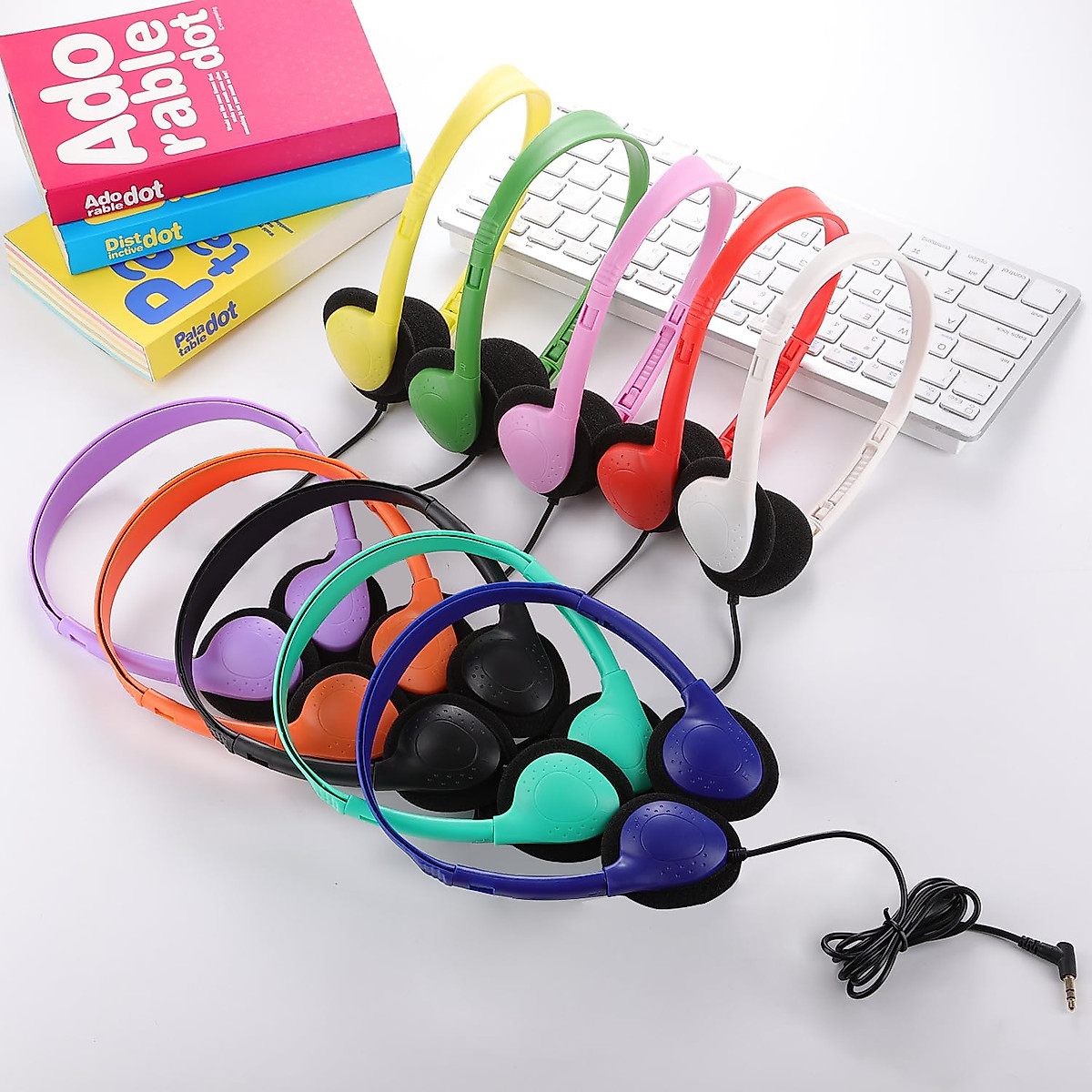 Ladont 20 Pack Bulk Classroom Headphones for Students Kids School, Wholesale Headphones Class Set with 3.5mm Jack for Chromebook Laptop PC Computer(10 Mixed Colors)