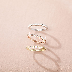 EAMTI 2mm 925 Sterling Silver Wedding Band Round Cubic Zirconia Full Eternity Stackable Engagement Ring For Women Size 7