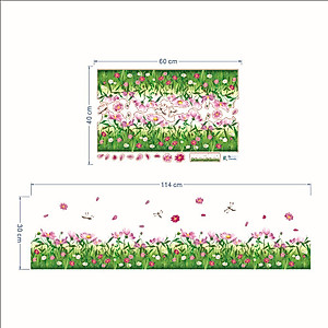 Amaom® Removable Beautiful Nursery Pink Butterfly Flowers Baseboard Wall Decals Murals Home Art Decor Peel Stick Wall Stickers for Wall Corner Kids Room Bedroom Living Room Decorations