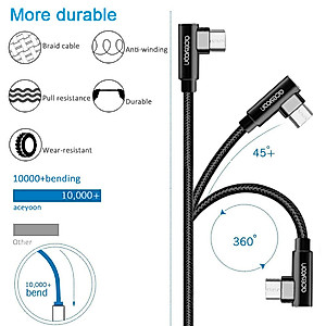 aceyoon Right Angle USB C Cable 1ft, 3-Pack Braided USB to USB C Cable 90 Degree Elbow Dual L Shape Comaptible for iPhone 15 Pro Max, Samsung Galaxy S8 S9 S10, Pixel 2 3 3XL, P30 P20 Mate20