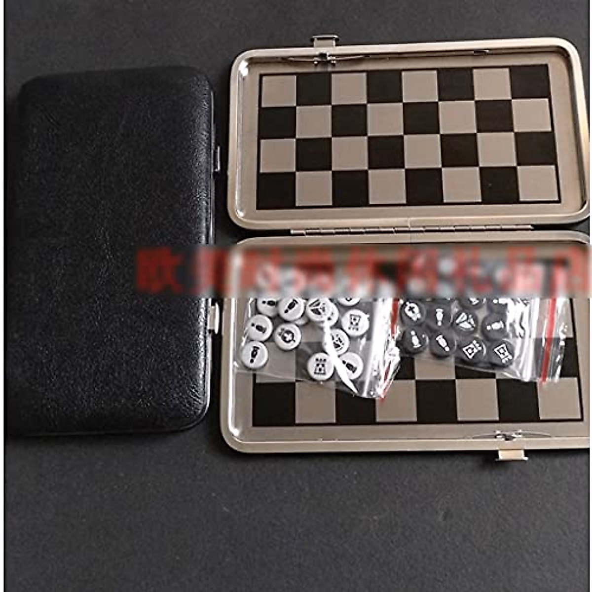 THPT Magnetic Metal Chess Set Mini Aluminum Or Leather Box Stainless Steel Chess Board Foldable Portable Pocket Chess Board Games Board Games (Color : Leather Box Chess Set)