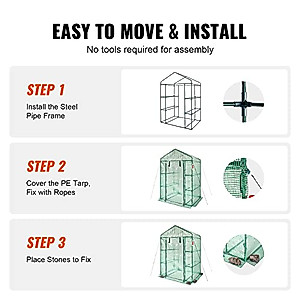 VEVOR Walk-in Green House, 55.5 x 29.3 x 80.7 inch, Portable Greenhouse with Shelves, High Strength PE Cover with Roll-up Zipper Door and Steel Frame, Set Up in Minutes, for Planting and Storage