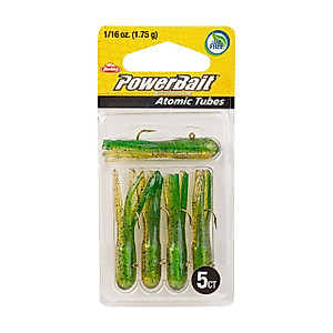 Berkley Powerbait Pre-Rigged Atomic Tubes Fishing Soft Bait, Perch, 1/16 oz