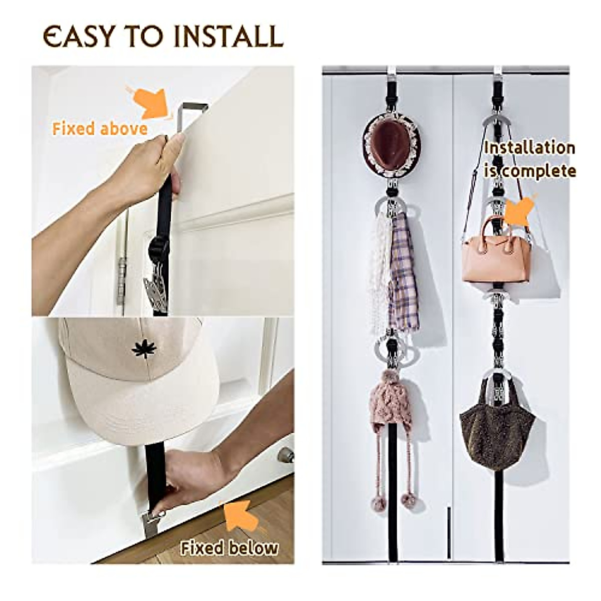 QoeCycth Hat Rack for Baseball Caps, 20 Clips Holds Up to 20 Caps,1PCS Straps Cap Rack Organizer Hanger for Over The Door, Wall