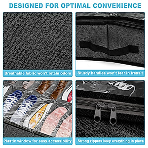 2 Pack Under Bed Shoe Storage Organizer for Closet, Fits Total 32 Pairs Foldable Underbed Shoes Containers Boxes Under the Bed Storage Bedding with Sturdy Handles&Clear Window for College Dorms, Grey