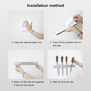 Magnetic Knife Holder for Wall, Magnetic Knife Holder, Strip Magnetic Knife Holder for Wall, Magnetic Knife Holder for Fridge, for Home Kitchen Utensil Holders, Easy to Install (16Inch)