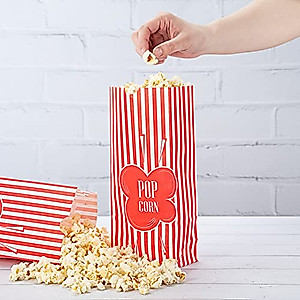 Restaurantware Bag Tek 1 Ounce Popcorn Bags, 100 Disposable Paper Popcorn Bags - Greaseproof, Striped, Red Paper Concession Popcorn Bags, For Movie Nights, Theaters, Carnivals, & More