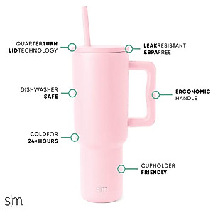 Simple Modern 40 oz Tumbler with Handle and Straw Lid | Insulated Cup Reusable Stainless Steel Water Bottle Travel Mug Cupholder Friendly | Gifts for Women Men Him Her | Trek Collection | Blush