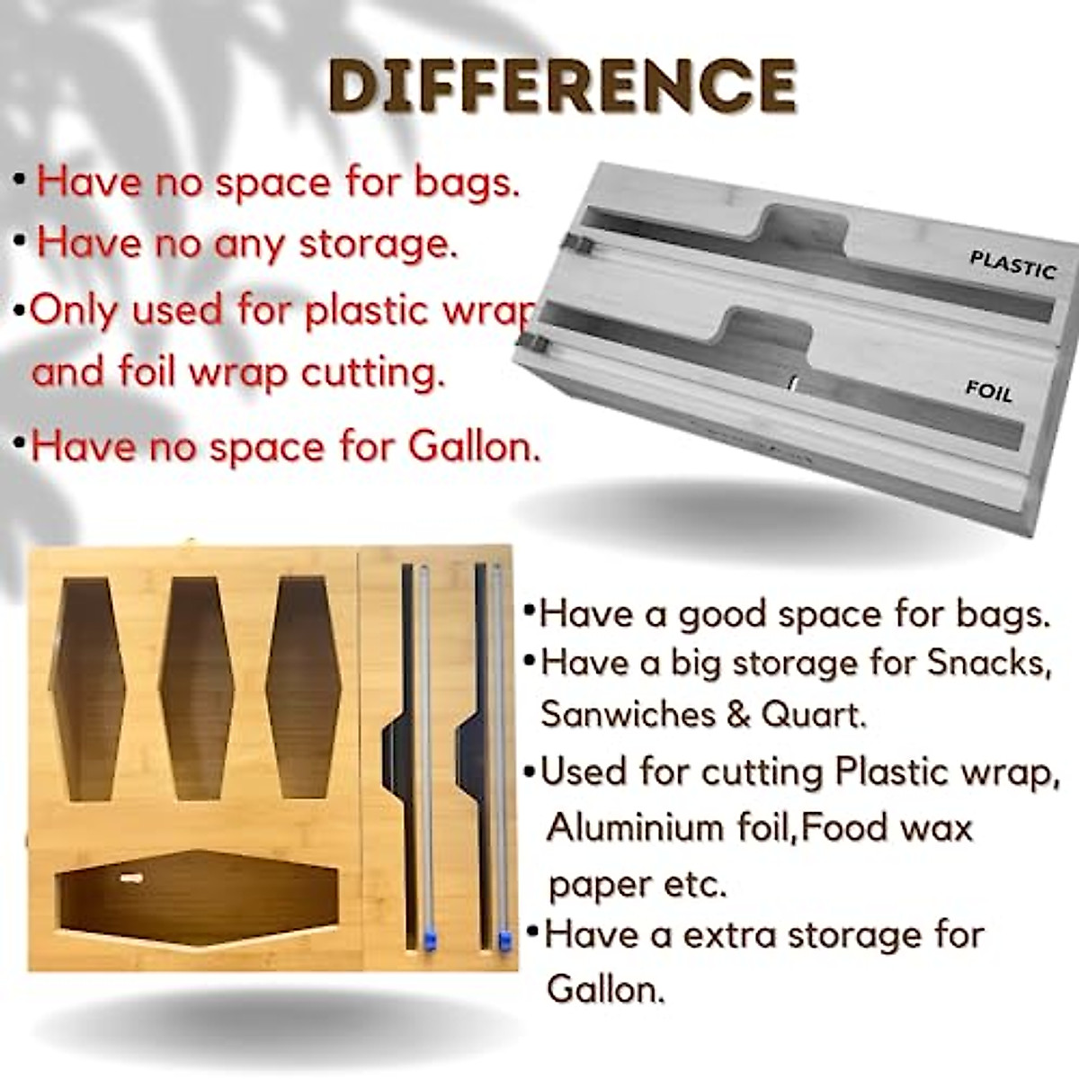 6 in1 Bamboo Ziplock Bag Organizer with Plastic Wrap Dispenser & Cutter – Compact drawer organizer for ziplock bags and foil – Ziplock Bag Storage Organizer for Gallon Quart Sandwich & Snack Bags (1)