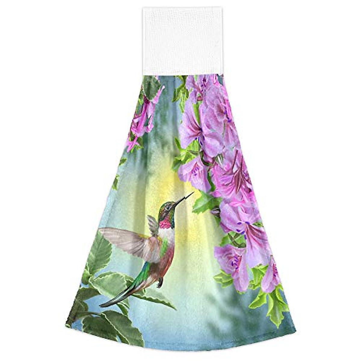 YYZZH Hummingbird Bird Pink Flower Green Leaves Floral Hibiscus Kitchen Hand Towels with Hook & Loop Set of 2 Absorbent Bath Hand Towel Hanging Tie Towel