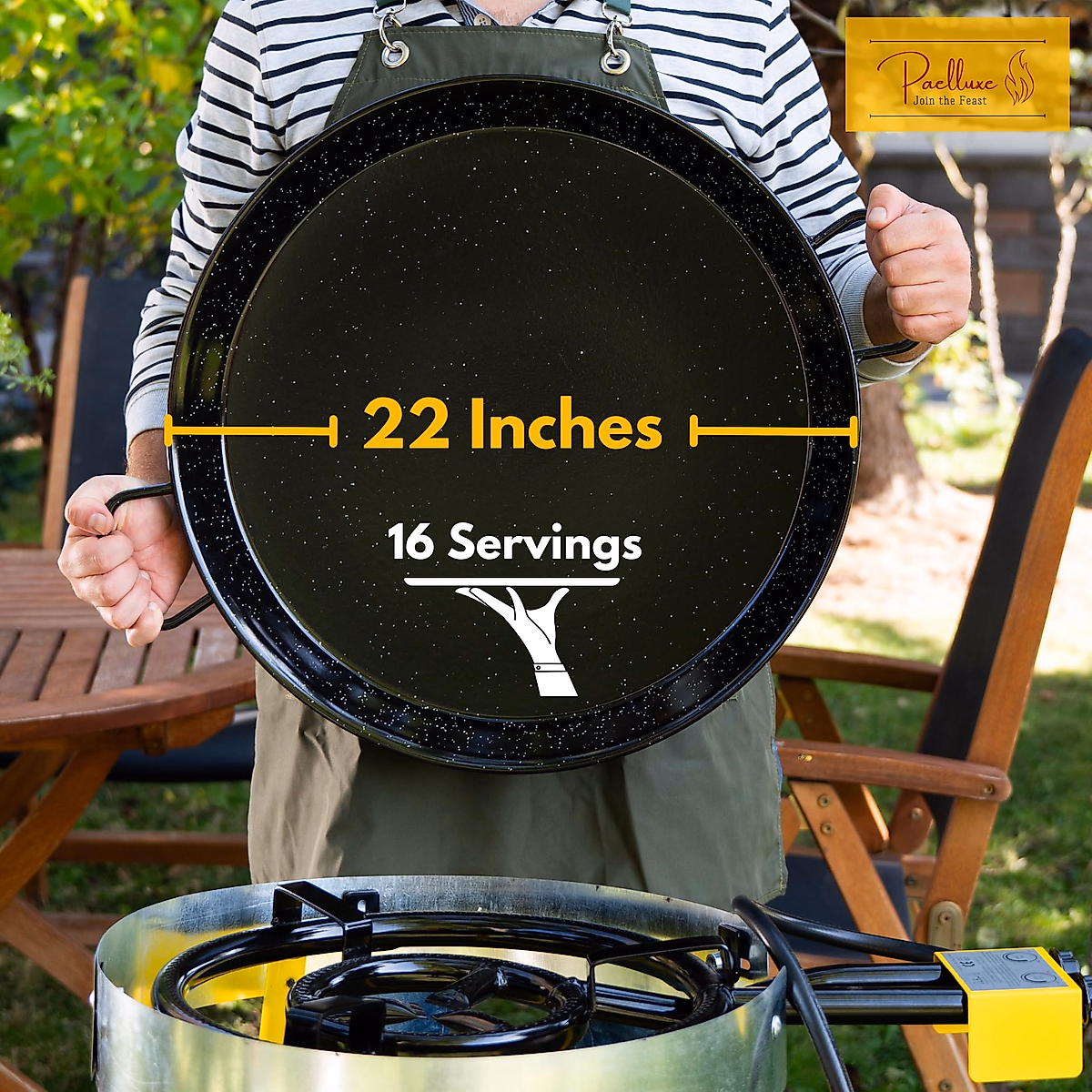 Complete Paella Pan Burner & Stand Set - Double Propane Burners 22 Inch Pan Set - Outdoor Gas Stove - Portable Cooking - Burner Table Top Burners - Camping Grill Backyard