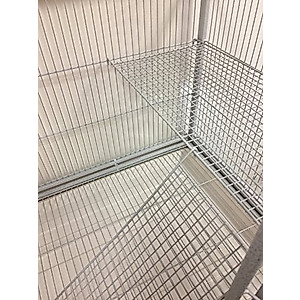 Large Wrought Iron 3 Levels Ferret Chinchilla Sugar Glider Small Animal Cage with 1/2" Wire Cross Shelves & Ladders with Removable Rolling Stand *White Vein*