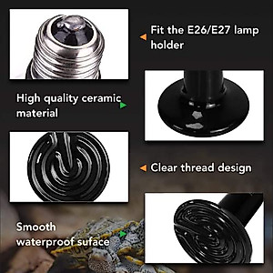 Simple Deluxe 150W Reptile Heat Lamp Bulb Ceramic Heat Emitter No Light Emitting Brooder Coop Heater for Amphibian Pet & Incubating Chicken, 2 Pack Black