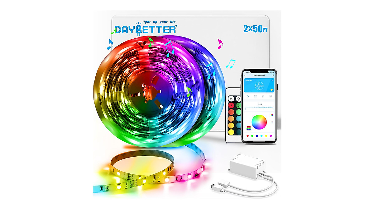 DAYBETTER 100ft Smart RGB LED Strip Lights - Music Sync & App Control