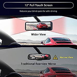 NexiGo D80 2.5K Mirror Dash Cam Front and Rear with Sony IMX335 STARVIS Sensor, 12 Inch Full Touch Screen, Super Night Vision, Emergency Recording, Waterproof Rearview Camera, Parking Assistance