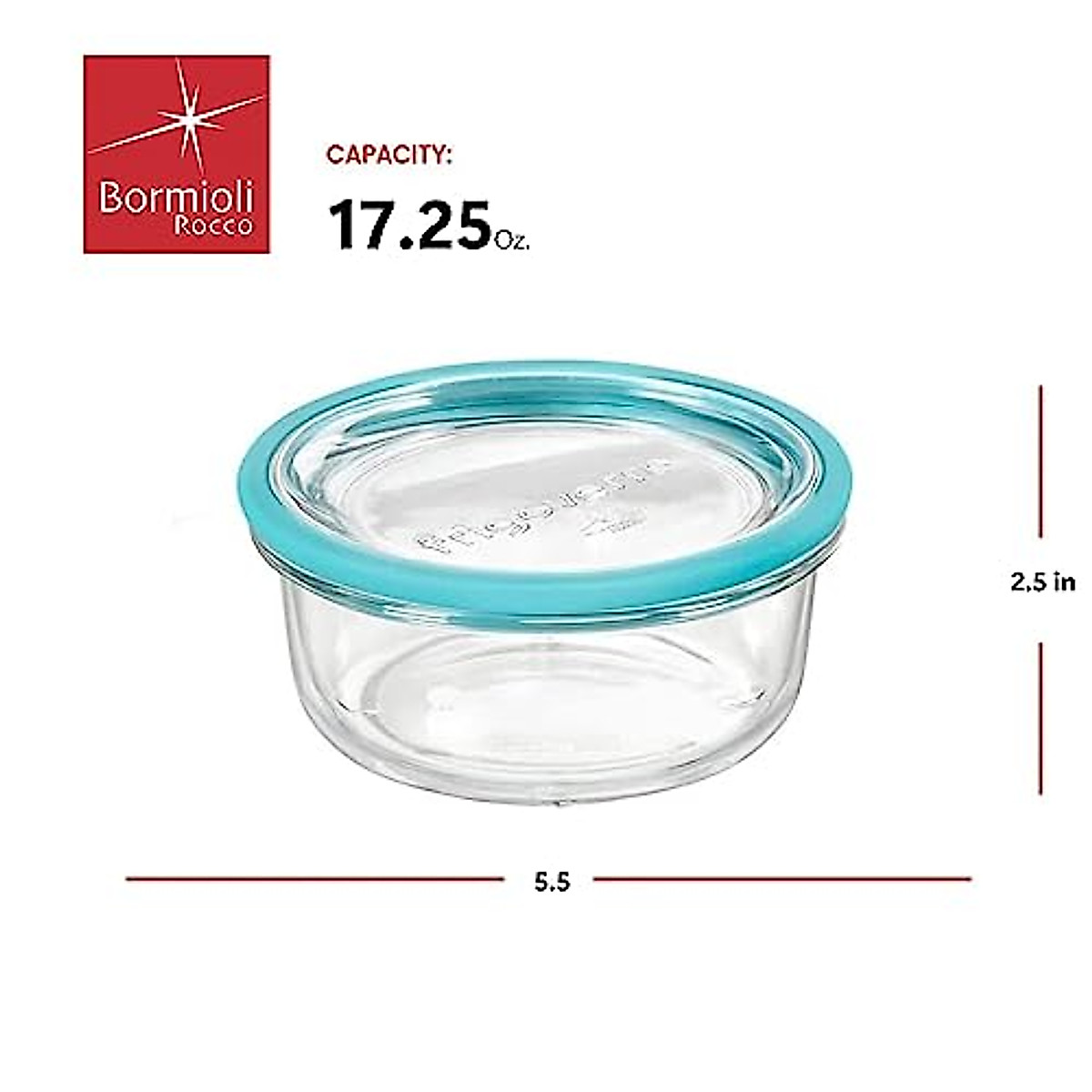 Bormioli Rocco Frigoverre Future 17.25 oz. Round Food Storage Container, Made From Durable Glass, Dishwasher Safe, Made In Italy.