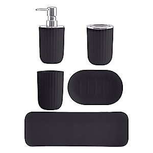 MagiDeal Bathroom Accessories Set, Tumbler, Lotion Dispenser Bottle, Brush Holder, Soap Dish, Tray, Modern Bath Necessities Stuff Decor Neat, Black