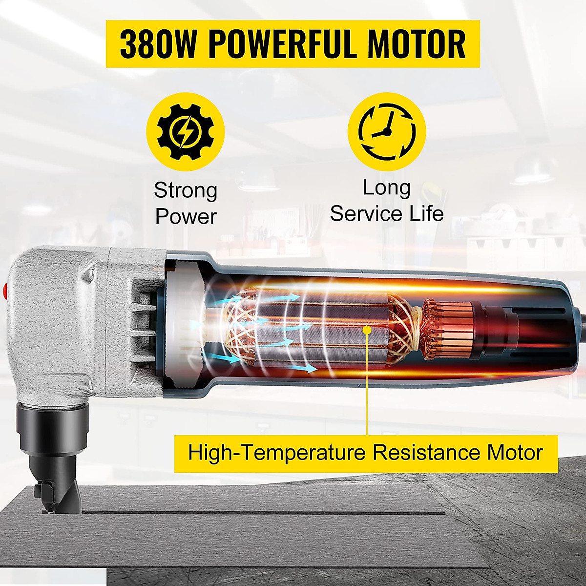 VEVOR Electric Metal Nibbler 380W Nibbler Metal Cutter 1800RPM High Speed Rotor 0.07in/1.8mm Thickness Metal Nibbler 220V w Replaced Blades Storage Case for Cutting Stainless Steel, Aluminium, Plastic
