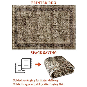 Poeti Washable Rug, Vintage 4x6 Rug with Anti-Slip Backing, Ultra Soft Area Rug, Stain Resistant Rugs for Living Room, Traditional Rug (Olive/Charcoal, 4'x6')