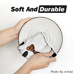 Artoid Mode Black Buffalo Plaid Ghost Boo Halloween Kitchen Towels Dish Towels, 18x26 Inch Seasonal Decoration Hand Towels Set of 2