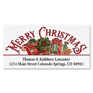 Tartan Christmas Sleigh Holiday Personalized Deluxe Return Address Labels- Set of 144 1-1/8" x 2-1/4" Self-Adhesive, Flat-Sheet Labels, by Colorful Images