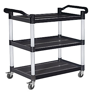 Abacad Plastic Utility Cart with Wheels Lockable, Heavy Duty Restaurant Cart, Service Cart for/Home/Office/Warehouse/Kitchen/Workshop,390 Lbs,2 Handles, Black.