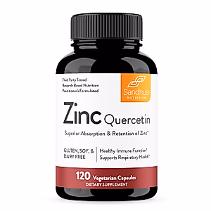 Sandhu’s Zinc Quercetin 120 Vegetarian Capsules – Zinc Supplements for Antioxidant Immune Support Zinc for Men and Women – Gluten, Soy, Dairy Free